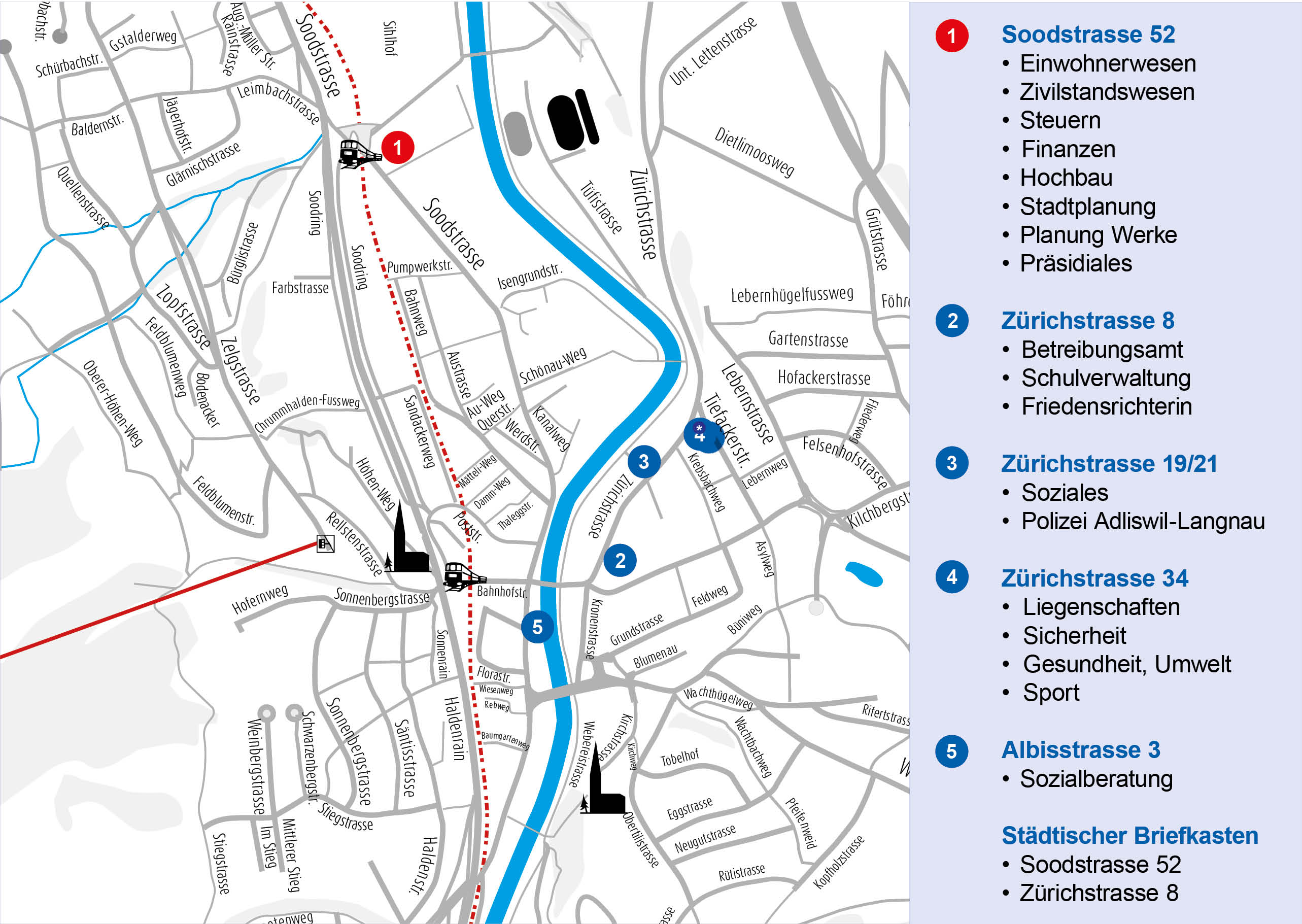 Stadt Adliswil - Übersicht Verwaltungsstandorte