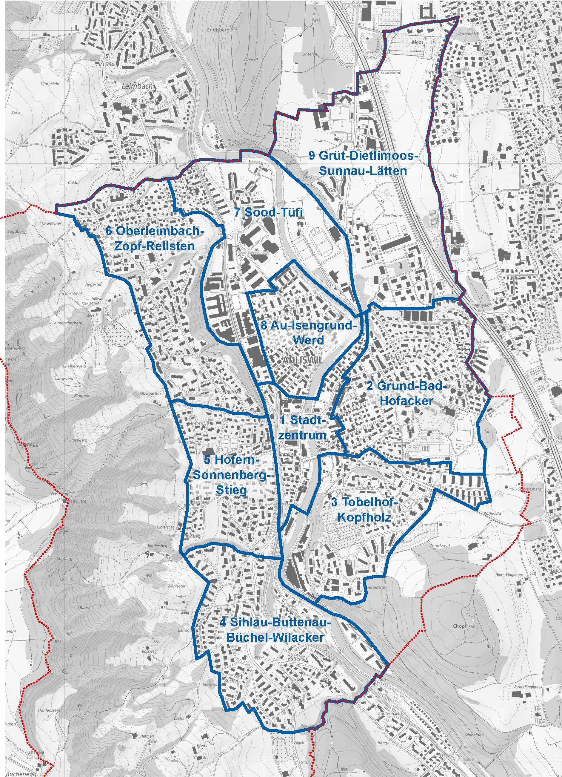 Stadt Adliswil - Stadtteile Adliswil